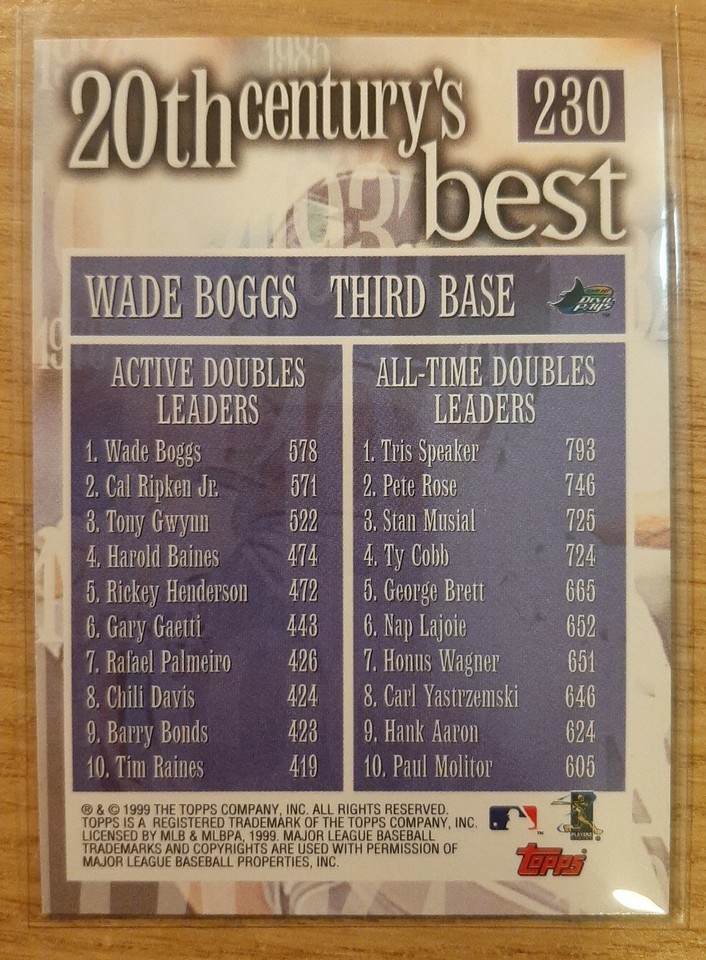 2000 TOPPS WADE BOGGS 20TH CENTURY'S BEST #230 TAMPA BAY DEVIL RAYS | eBay