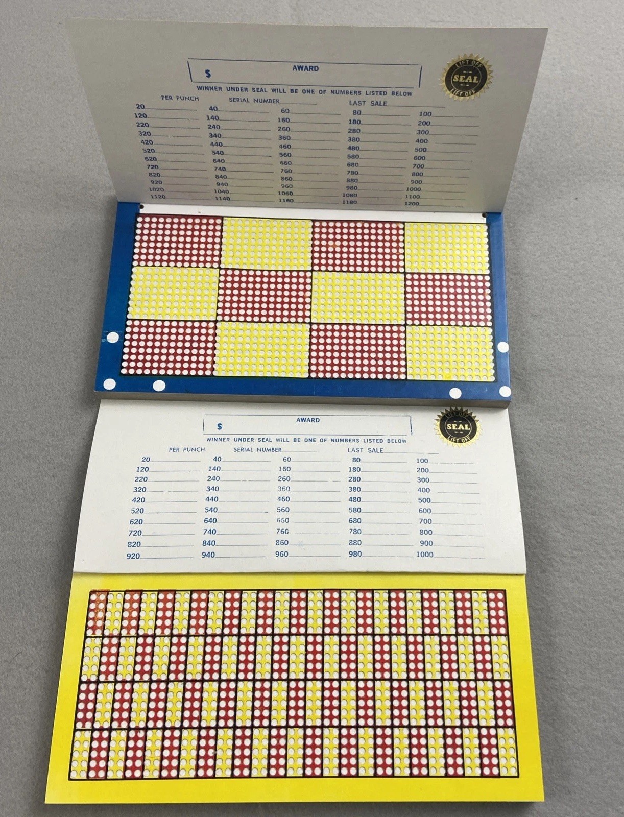 Lot of 2 Blank Punch Board Card Raffle Game (1000 & 1200 Hole)