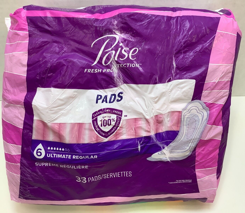 Poise Incontinence Pads for Women #6 Ultimate regular, 33ct, Lot of 2 ...