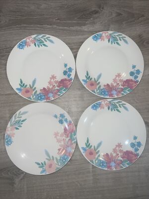 Set of 4 Royal Norfolk 10 5/8" Dinner Plates Flowers Home Sweet Home ...