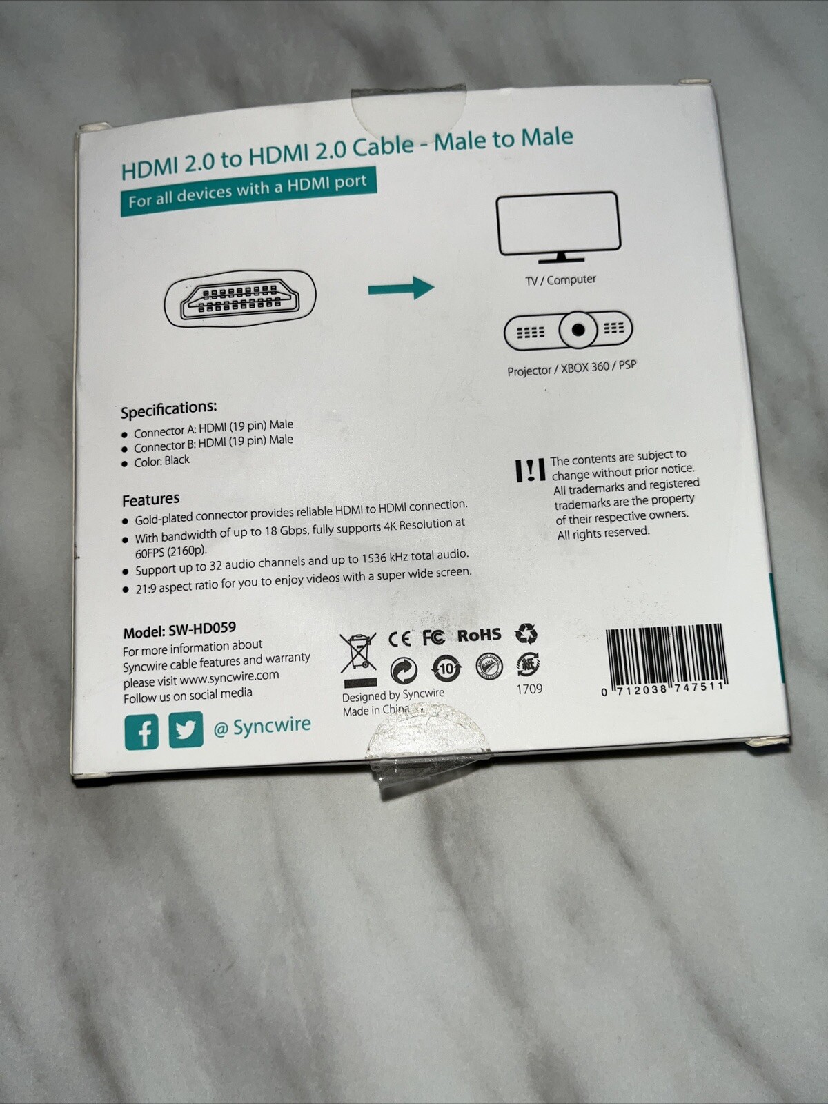 Syncwire SW-HD032 2.0 4k Ultra HD HDMI Cable - Black for sale online | eBay