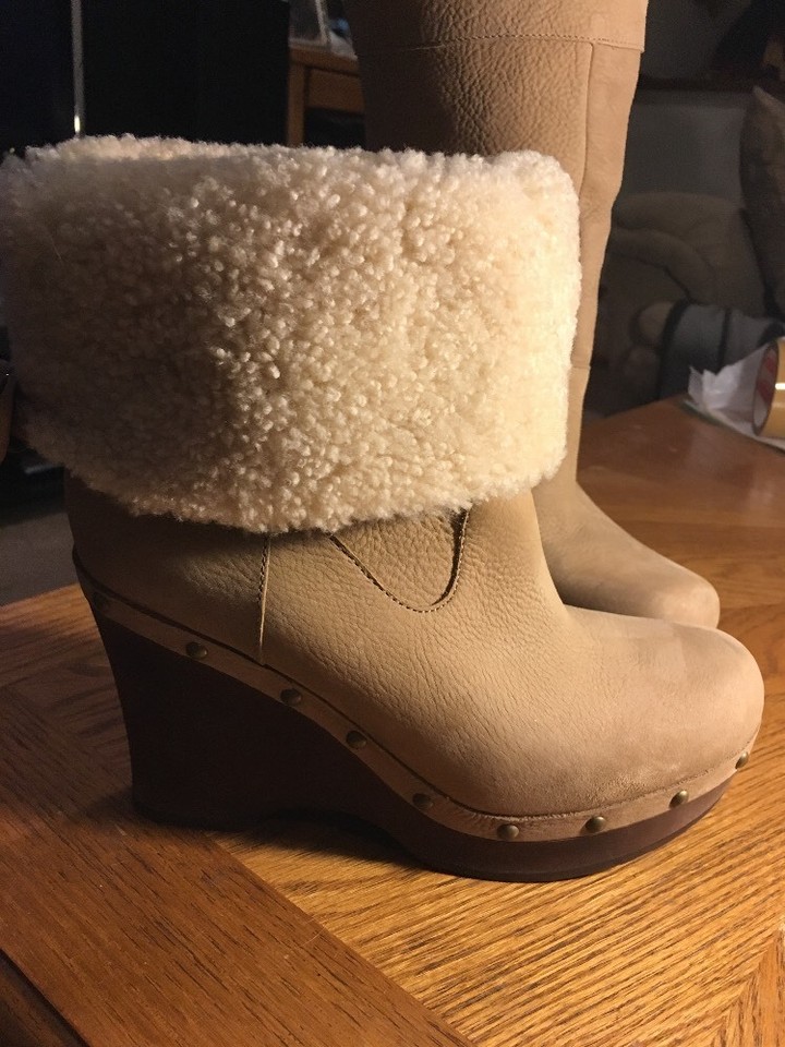 New UGG Australia Carnagie Studded Lambswool Lined Booties Wedge Boots ...