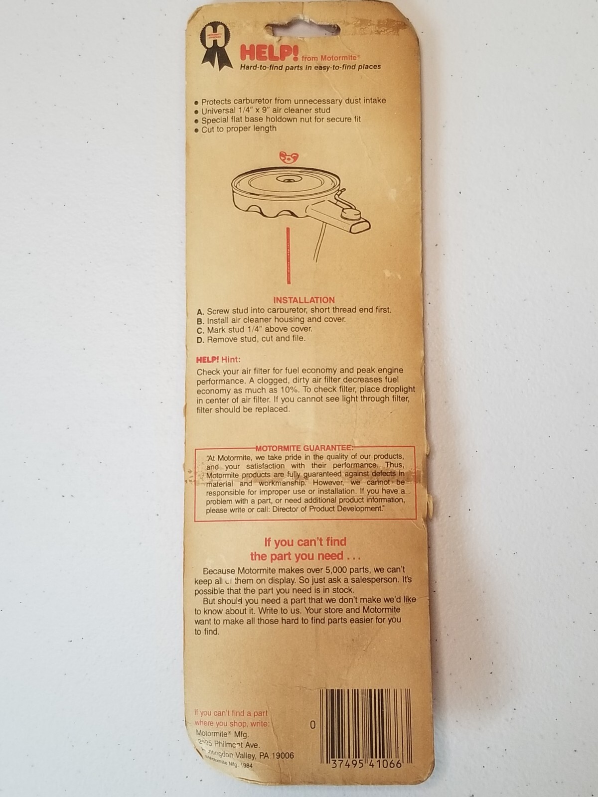 NEW Dorman Help! 41066 Universal Air Cleaner Stud Kit Wing Nut Hold ...