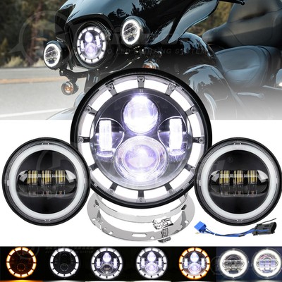 Halo 7" LED Headlight & Fog Light Ring For Harley Ultra Classic Electra ...