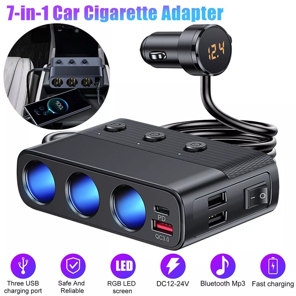 Multiple Cigarette Lighter Adapter Outlet 3Socket Splitter Multi USB ...