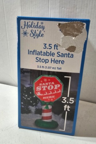 Gemmy "SANTA STOP HERE " INFLATABLE AIR BLOWN SIGN 3.5ft Tall LED ...