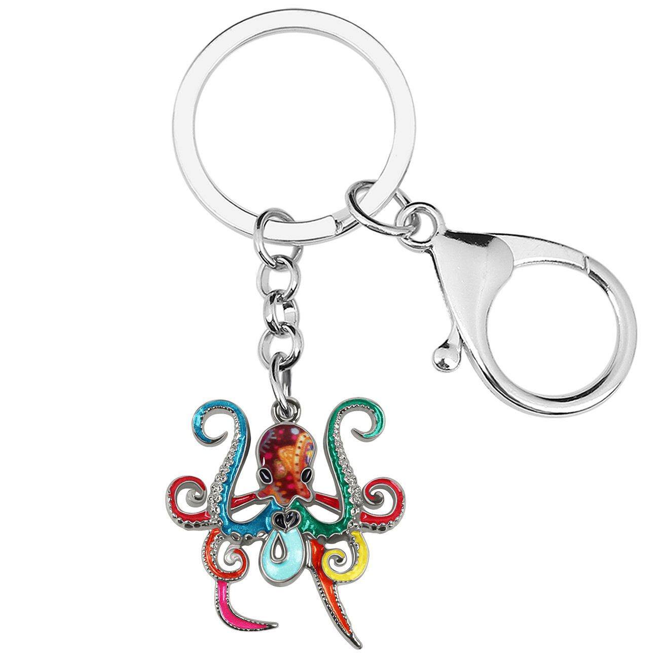 Enamel Alloy Octopus Squid Keychains Ocean Animals Key Ring Jewelry ...
