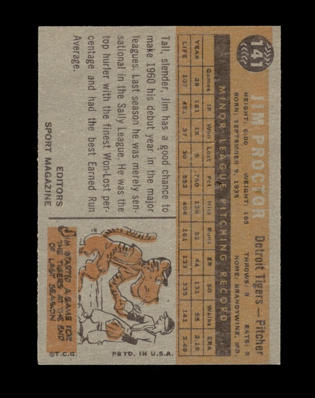 1960 Topps Set-Break #141 Jim Proctor EX-EXMINT *GMCARDS* | eBay
