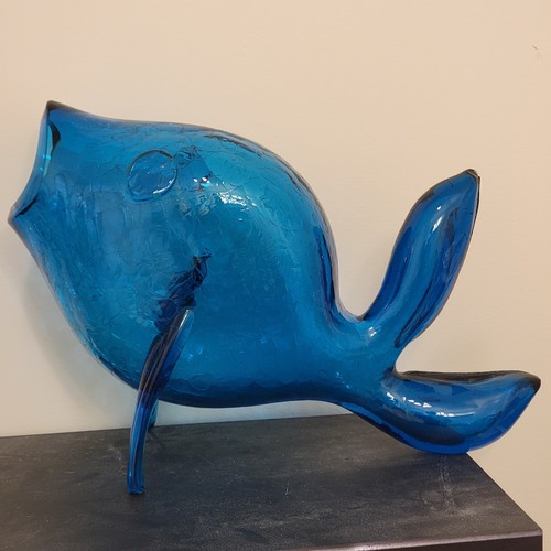 Vintage Blenko 5433 Turquoise Blue Crackle Glass Fish | eBay