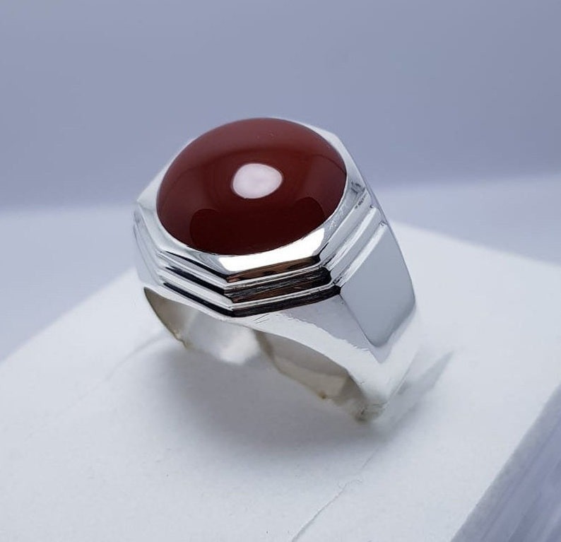 Natural Dark Brown Blood Red Yemeni Aqeeq Ring Yamni Akik Ring 925 ...