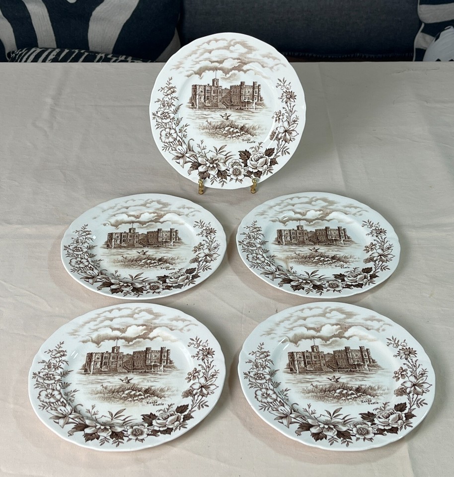 Vintage ALFRED MEAKIN Brown Medieval Castles Plate Set - Leeds Castle ...