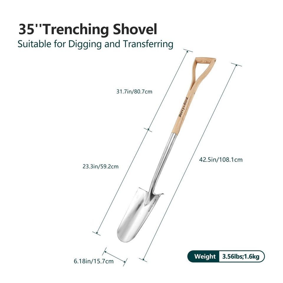 Garden Drain Spade Shovel with Wood Handle 35" St... | eBay