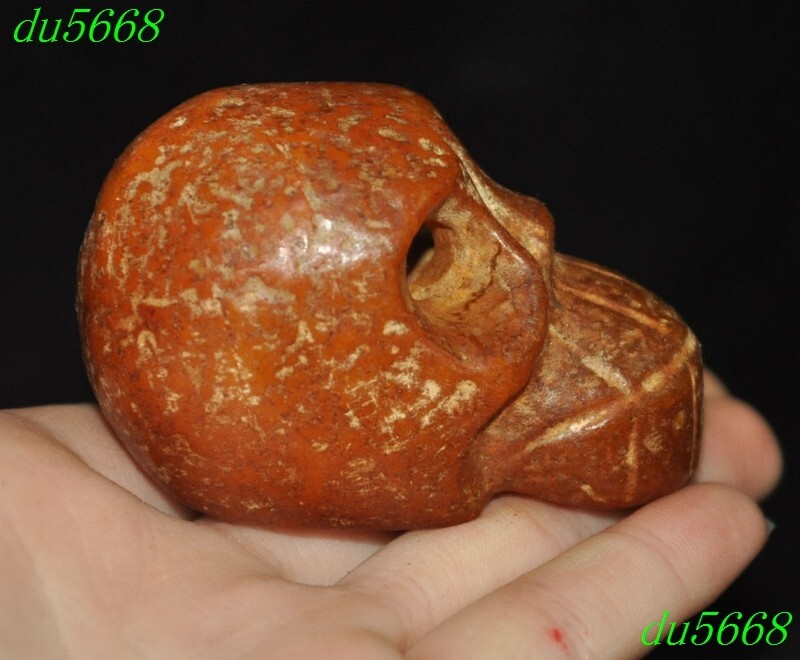 2.6"China Hongshan culture Old Jade Skeleton Devil Skull death-head ...