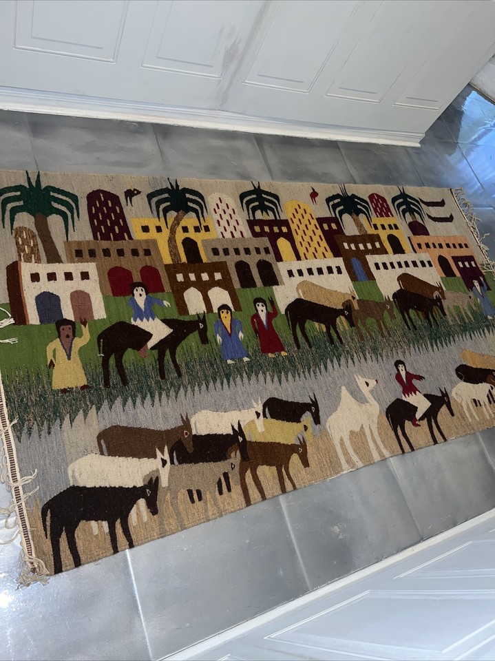 Egyptian Huge Hand Made Wool Rug Tapestry Kilim Folk Donkey 8x4 | eBay