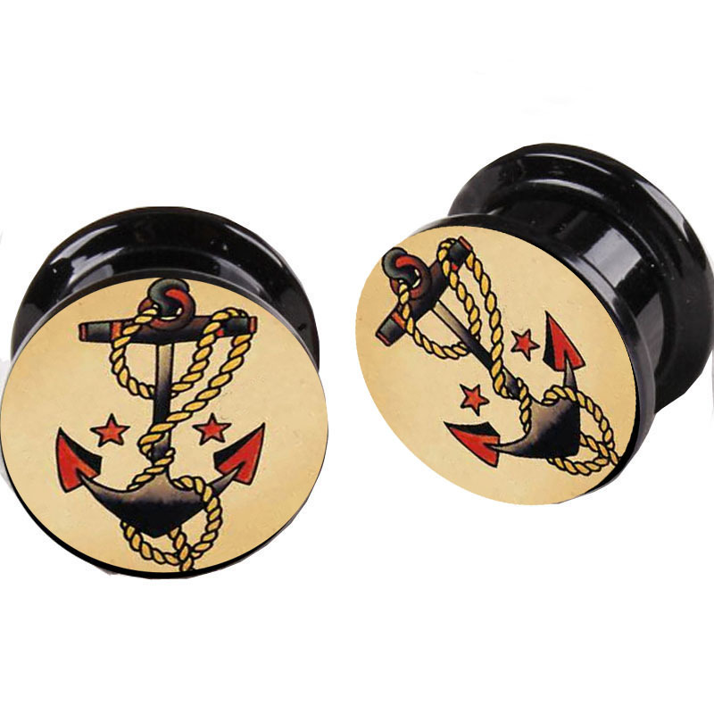 PAIR Star Anchor Acrylic SCREW Ear Gauges Ear Plugs Flesh Tunnel 6g - 5 ...