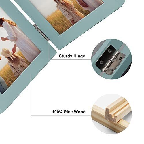 Double 4X4 Picture Frames Hinged Folding Photo Frames in Teal Blue for ...