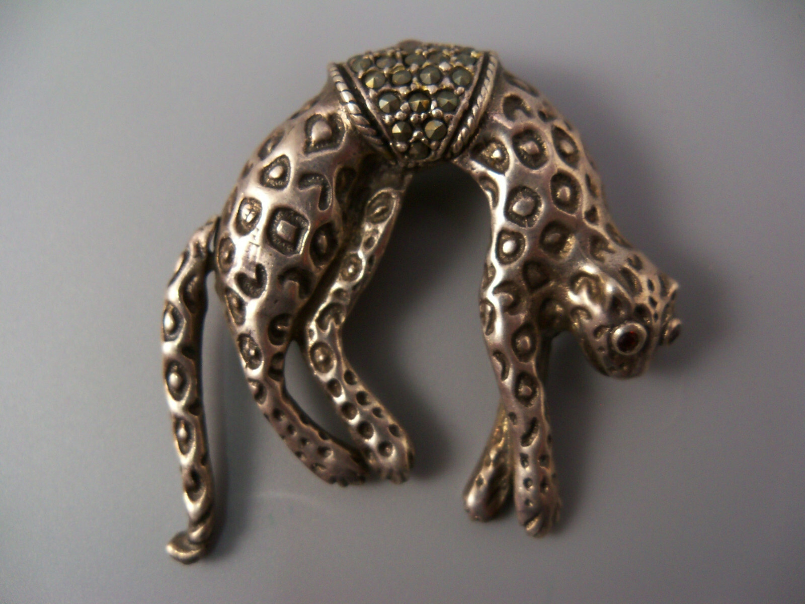 Sterling Silver Panther or Jaguar Cat Pin Brooch Ruby Eyes Marcasite | eBay