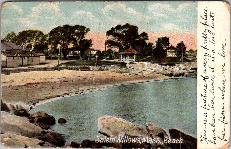 GOLDPATH: US POSTCARD 1909 HATHORNE,MA.SALEM WILLOWS,MA.BEACH CV808_P25 ...