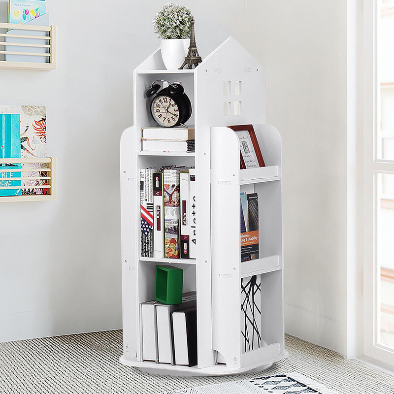 Rotating Bookshelf Bookcase 4 Tier Rotary Bookshelves for Kids Living ...
