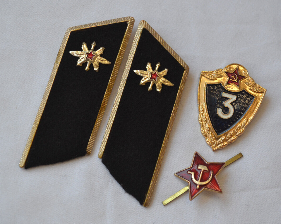 Signal troops Soviet collar tabs black USSR Army Military uniform badge ...