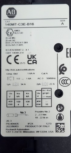 NEW! IN BOX AB NIB 140MT-C3E-B16 MOTOR PROTECTOR CIRCUIT BREAKER SER. A ...