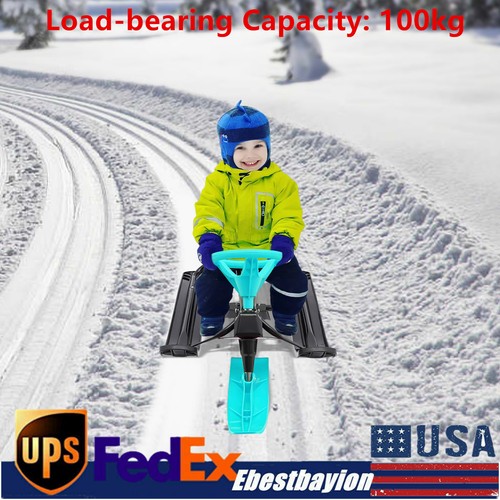 Snow Racer Sled Ski Sled Slider Board W/ Flexible Steering Wheel For 3 ...