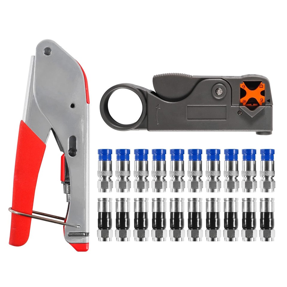Coax Tool Kit Coaxial Crimper RG6 RG59 Cable Stripper w/ Compression ...
