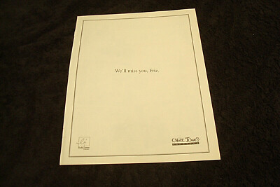 FRIZ FRELENG 1905-1995 tribute ad from Chuck Jones "We'll miss you ...