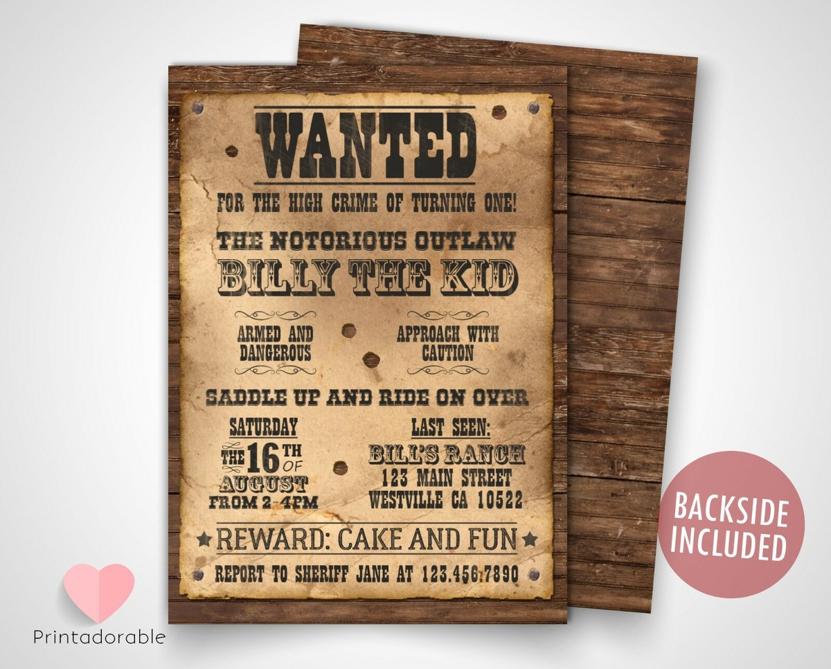 Western Wanted Party Invitations Western Birthday Invitation, EDITABLE