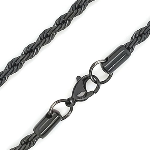 Stainless Steel Rope Chain Necklace - 24" Black Rope Chain Biker ...
