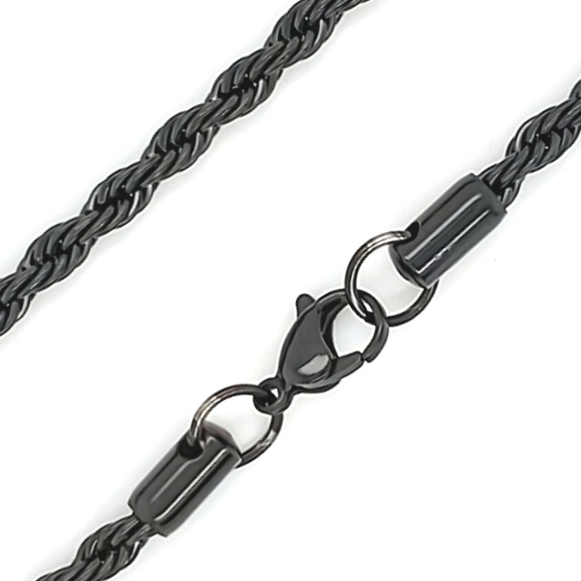 Stainless Steel Rope Chain Necklace - 24" Black Rope Chain Biker ...