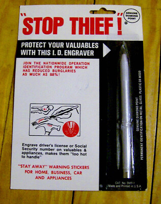 RARE vintage 1960s STOP THIEF diamond point engraver SECURITY TOOL pen ...