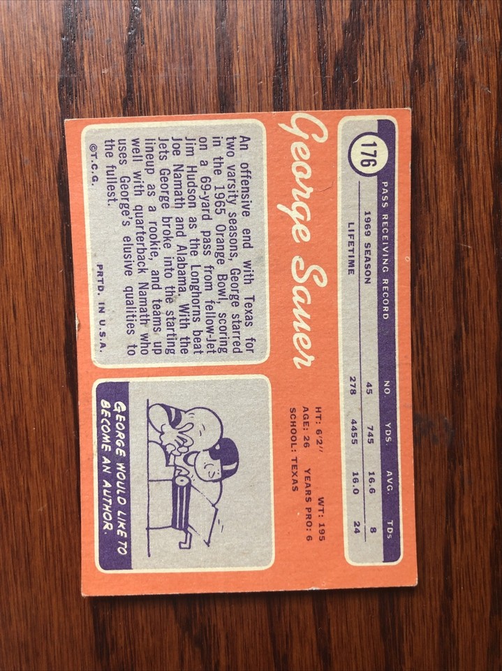 1970 Topps George Sauer #176 Jets | eBay