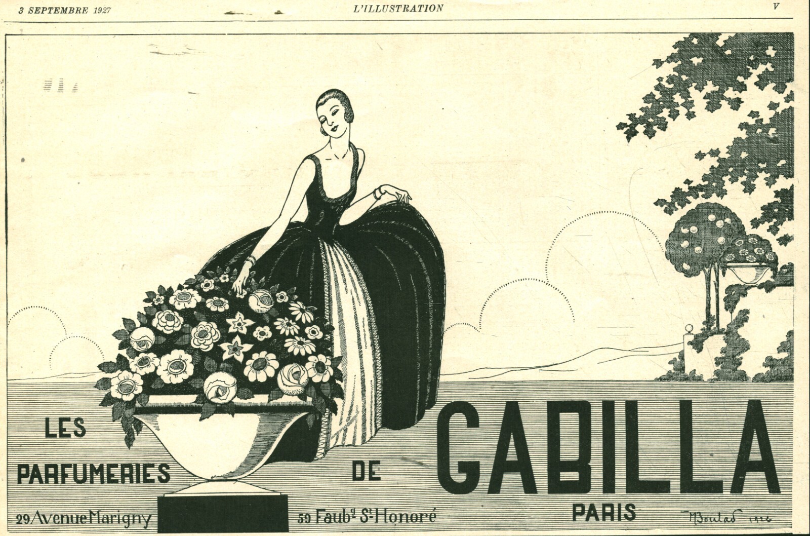 Publicité ancienne les parfumeries de Gabilla 1927 issue de magazine M ...