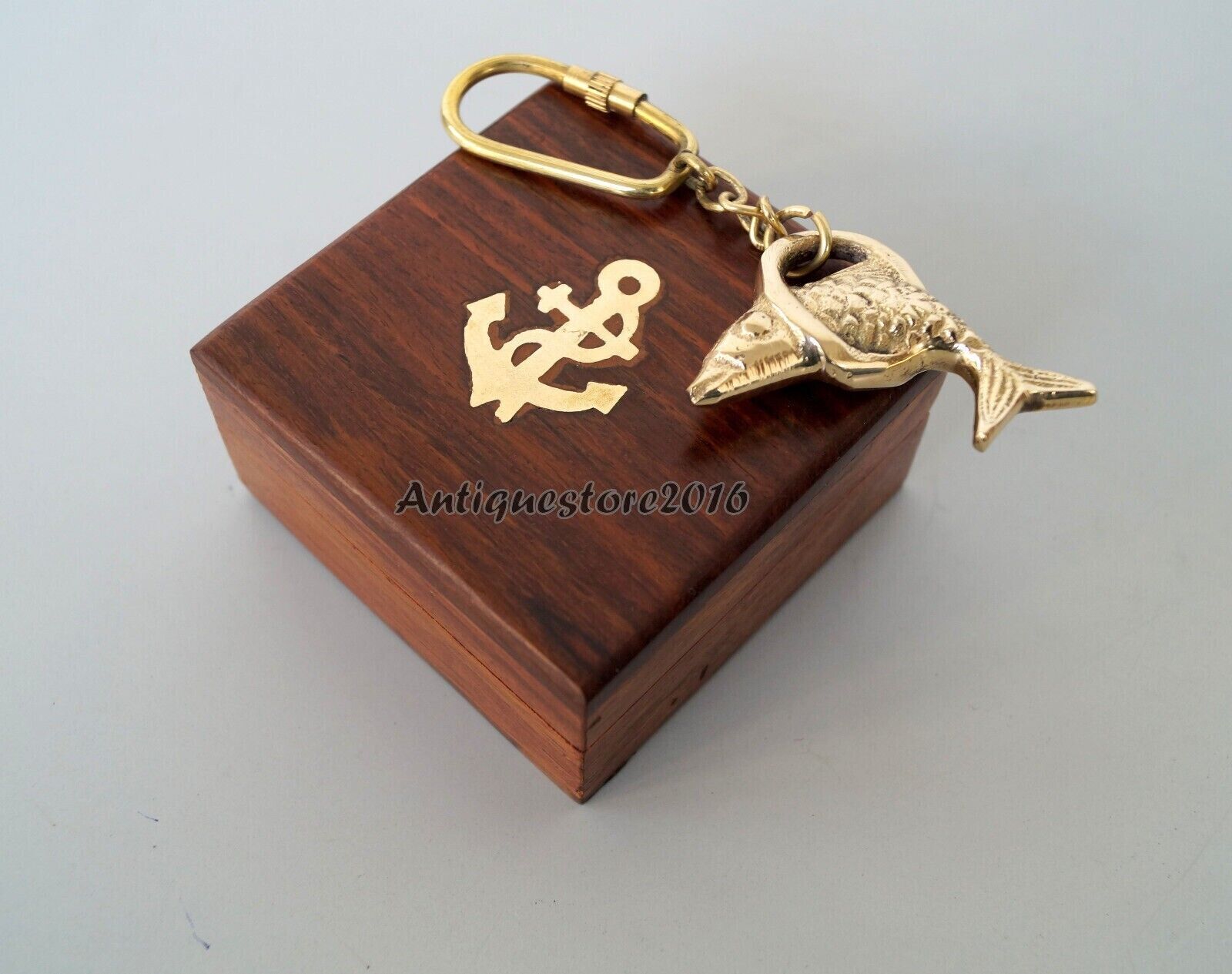 Nautical Designer Fish Key Chain Antique Brass With Wooden Box Home ...