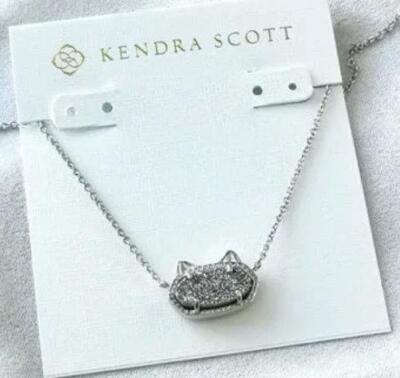 ⭐️Kendra Scott Elisa Cat Kitty Rhodium Platinum Gray Drusy pendant ...