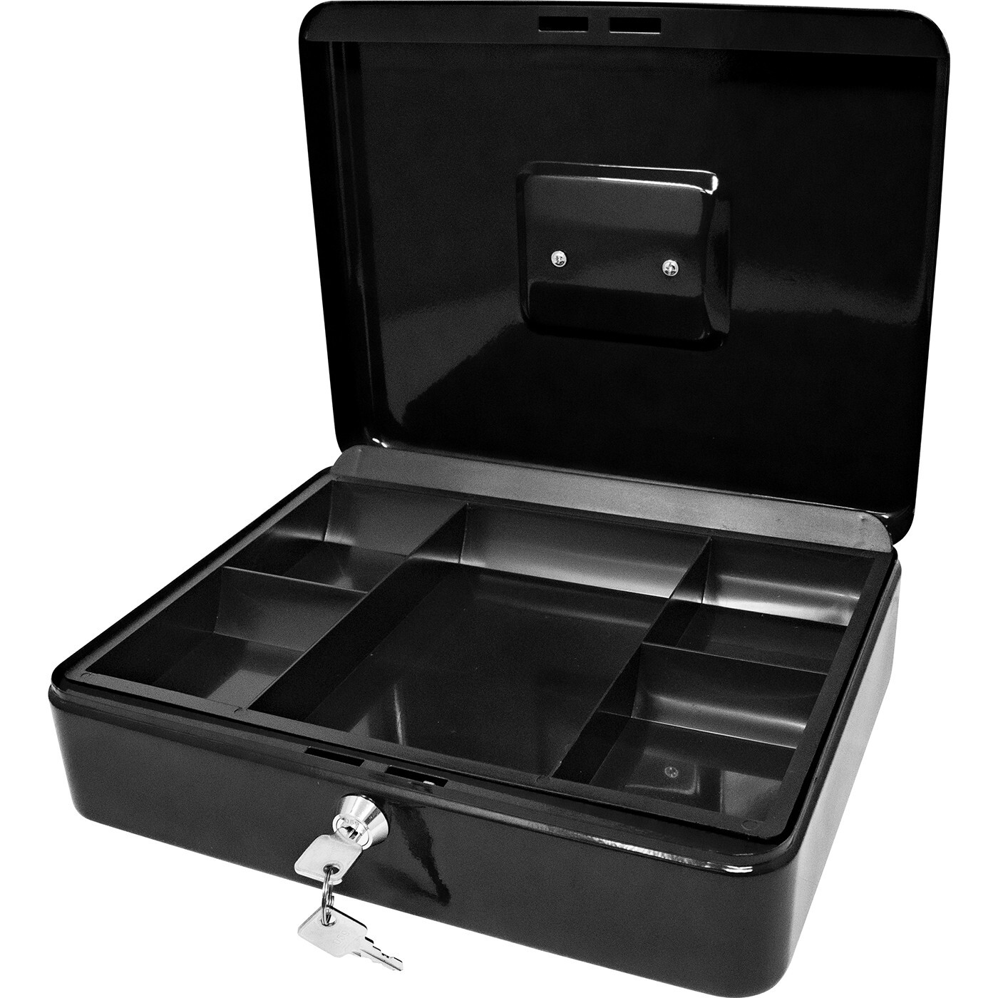 12" STEEL MONEY BOX LOCKING PETTY HOME CASH BANK DEPOSIT SECURE COINS ...