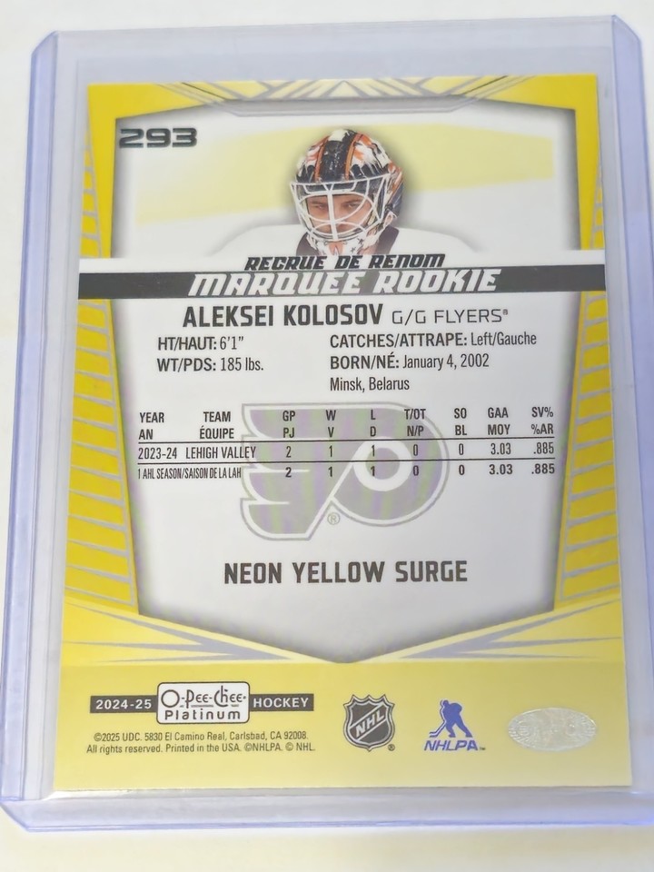 Aleksei Kolosov-Neon Yellow Surge Marquee Rookies #293-2024-25 OPeeChee ...