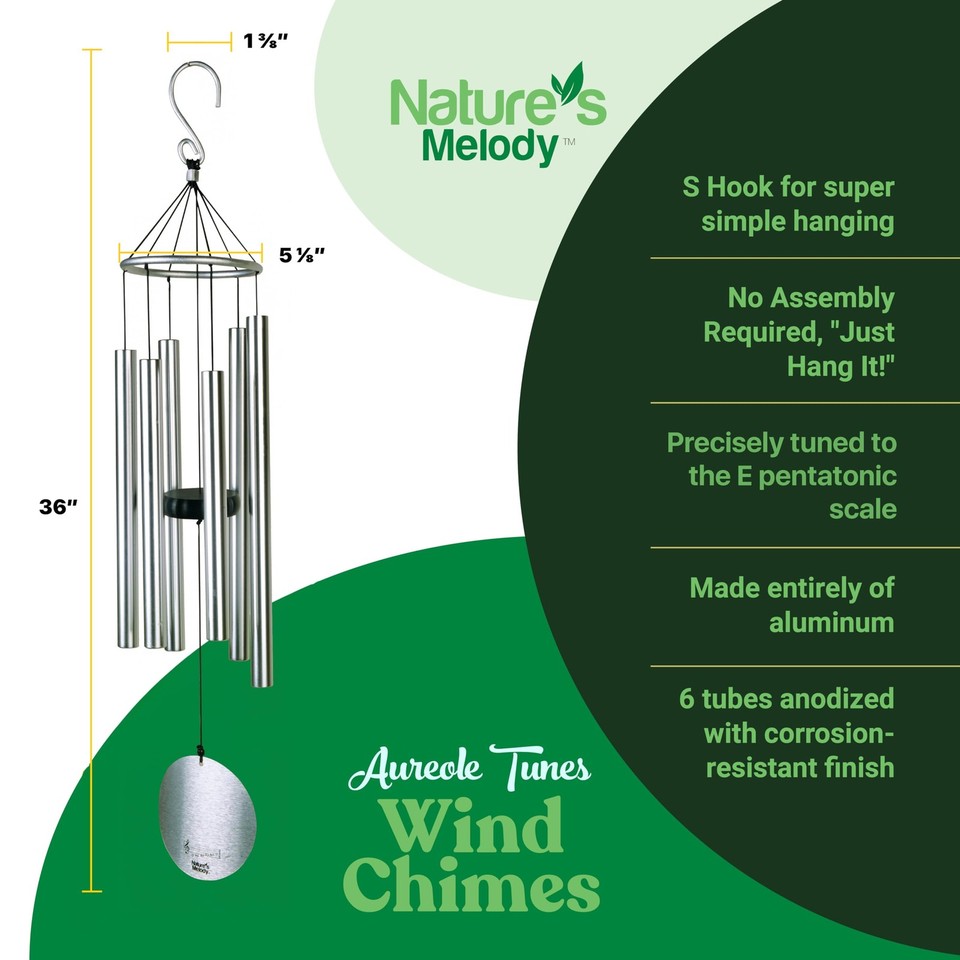 Nature's Melody Aureole Tunes Wind Chimes - 6 Tubes, E Pentatonic Scale ...