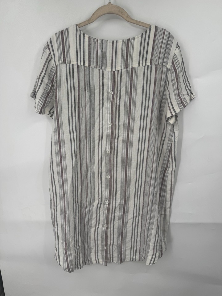 Cloth & Stone Linen Blend Striped Shirt Dress Women Large Ivory Beach ...