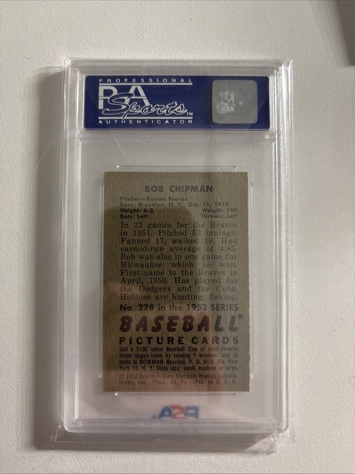 1952 Bowman - #228 - Bob Chipman - PSA 7 NM | eBay