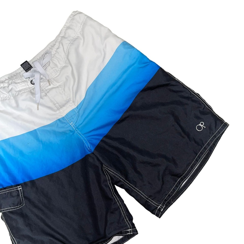 Ocean Pacific OP Swim Trunks Mens L 36 38 Blue Striped Mesh Pocket Logo ...