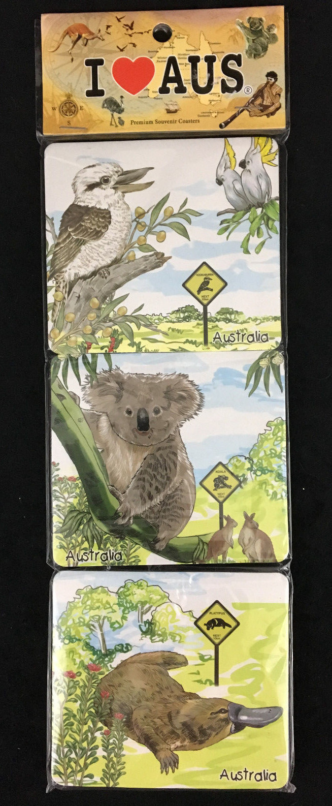Australia Souvenir Coasters Animal Themed 6 Sponge Backed Coasters 4x4 ...
