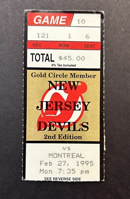 2/27/1995 SERGEI BRYLIN & BRIAN ROLSTON Score 1st Goals TICKET STUB NJ ...