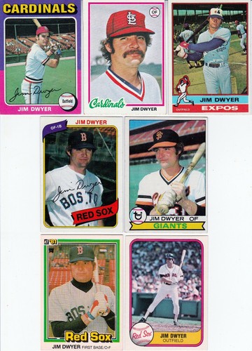 20 JIM DWYER different cards lot 1975 - 1990 Cardinals Giants Orioles ...