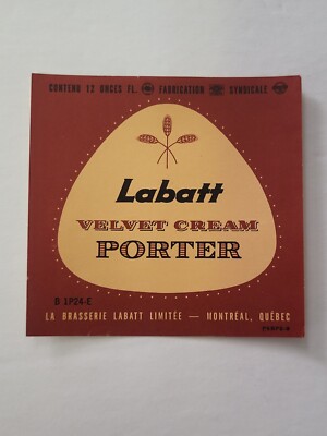 Labatt's Velvet Cream Porter Beer Label Brewery La Brasserie Montreal ...