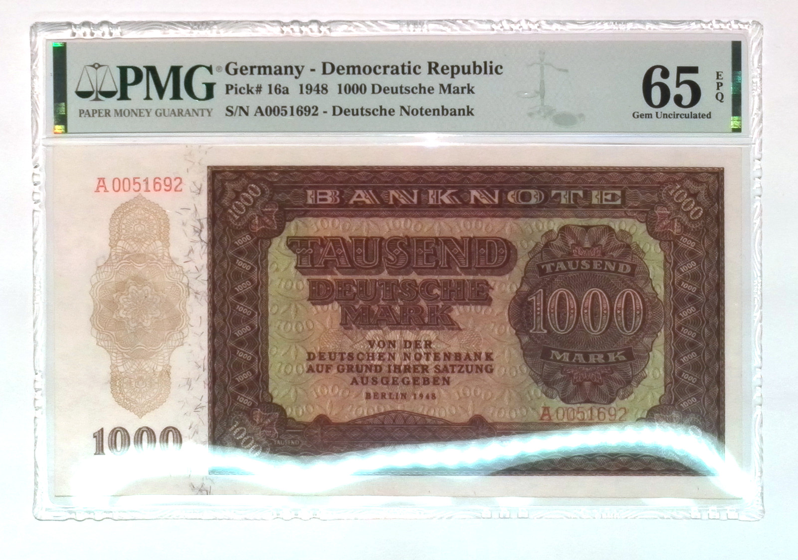 1948 Germany DDR 1000 Mark Banknote PMG 65 UNC Exeptional Paper Quality ...