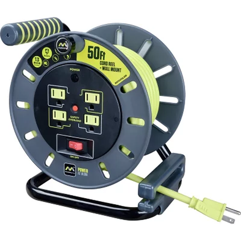 Masterplug 50ft Extension Cord Reel with 4 Sockets & Wall Mount - 13A ...