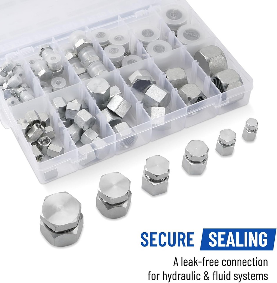 64 x JIC 37° Flare Cap &Plug Kit Hose Tube &Pipe Fitting Hydraulic Easy ...