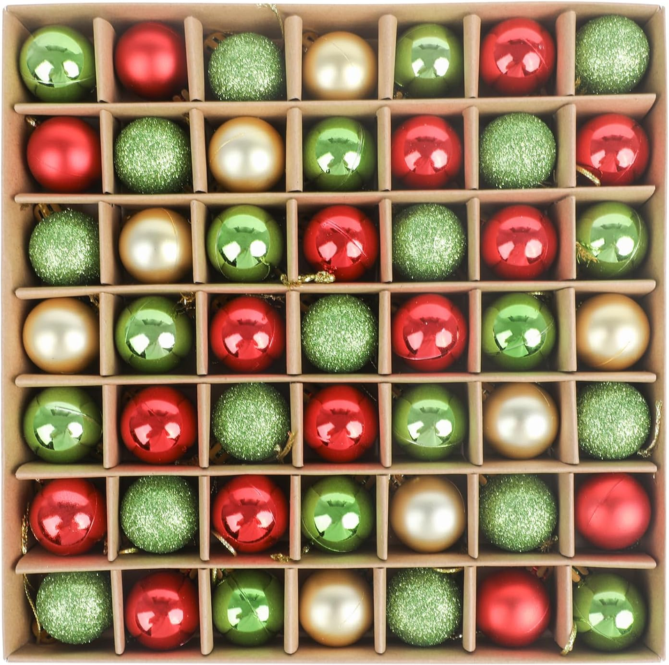 49pcs Mini Christmas Baubles 3cm, Copper & Silver Glitter Tree ...